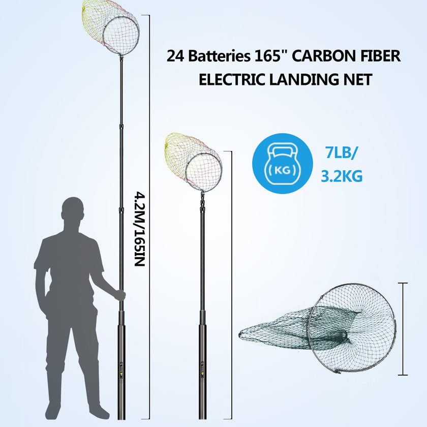 Battery Powered Carbon Fiber Landing Net with Extendable Handle – Hookrjack